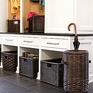 The Basket Lady Wicker Umbrella Stand, 12.5 in Dia (9.5 in Inside) x 20 in H, Antique Walnut Brown