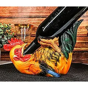 Ebros Cottage Farm Alpha Rooster Chicken Wine Holder Statue Animal Farm Chicken Kitchen Wine Caddy Decor