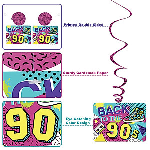 28Pcs Back to The 90s Party Hanging Swirls Decorations 90s Retro Ceiling Streamers for 1990s Throwback Birthday Party 90s Hip Hop Party Supplies