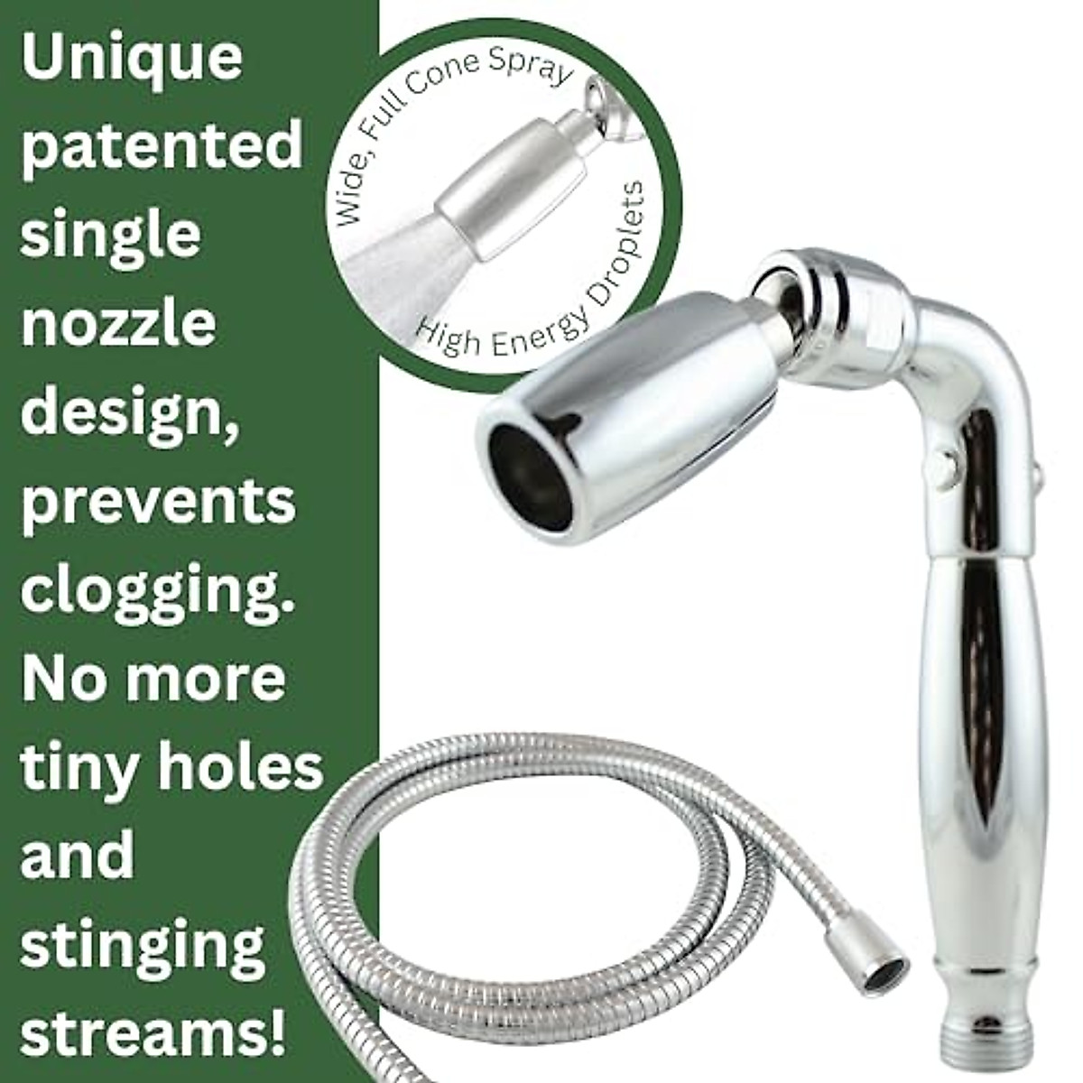 High Sierra Showerheads® - Solid Metal Handheld Shower Head with Trickle Valve and 72-Inch Metal Hose with Silicone Inner Tube. Low Flow 1.5 GPM - Chrome Finish
