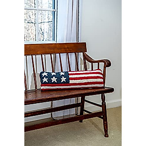 Chandler 4 Corners Artist-Designed Stars and Stripes Hand-Hooked Wool Decorative Throw Pillow (8” x 24”) 4th of July Pillow for Couches & Beds - Easy Care, Low Maintenance - Veteran, Patriotic Pillow