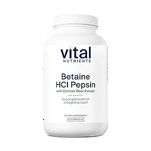 Vital Nutrients Betaine HCL Pepsin with Gentian Root Extract | Digestive Enzyme Formula to Support Protein Digestion and Nutrient Absorption* | Gluten, Dairy, Soy Free | 225 Capsules