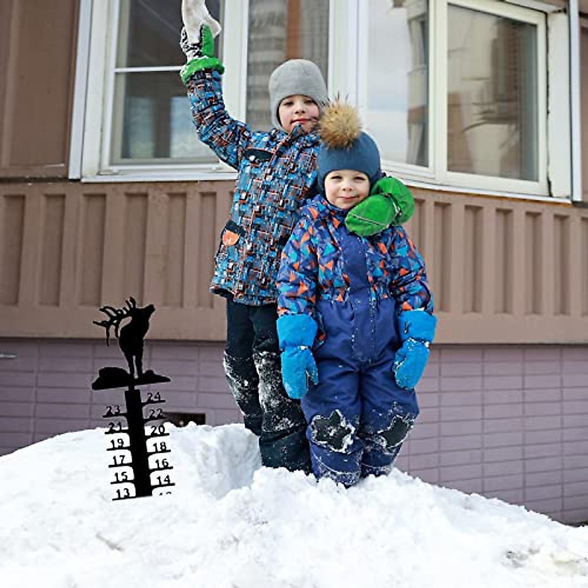 Screed Leveling Gift 24cm Snowflake Snow Measuring Instrument Snowmobile Snow Measuring Instrument Metal Snow Measuring Ruler Outdoor Garden Ornament Gas Cylinder Level Indicator (Black, One Size)