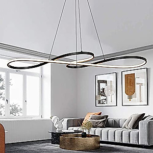 KARMIQI LED Pendant Light Modern Dimmable Chandelier Musical Note Black Contemporary Wave Hanging Lighting Fixture for Bedroom Kitchen Island Dining Room Living Room(38W