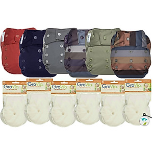 GroVia Hybrid Part Time Package: 6 Shells + 12 No Prep Soaker Pads (Color Mix 10 - Snap)