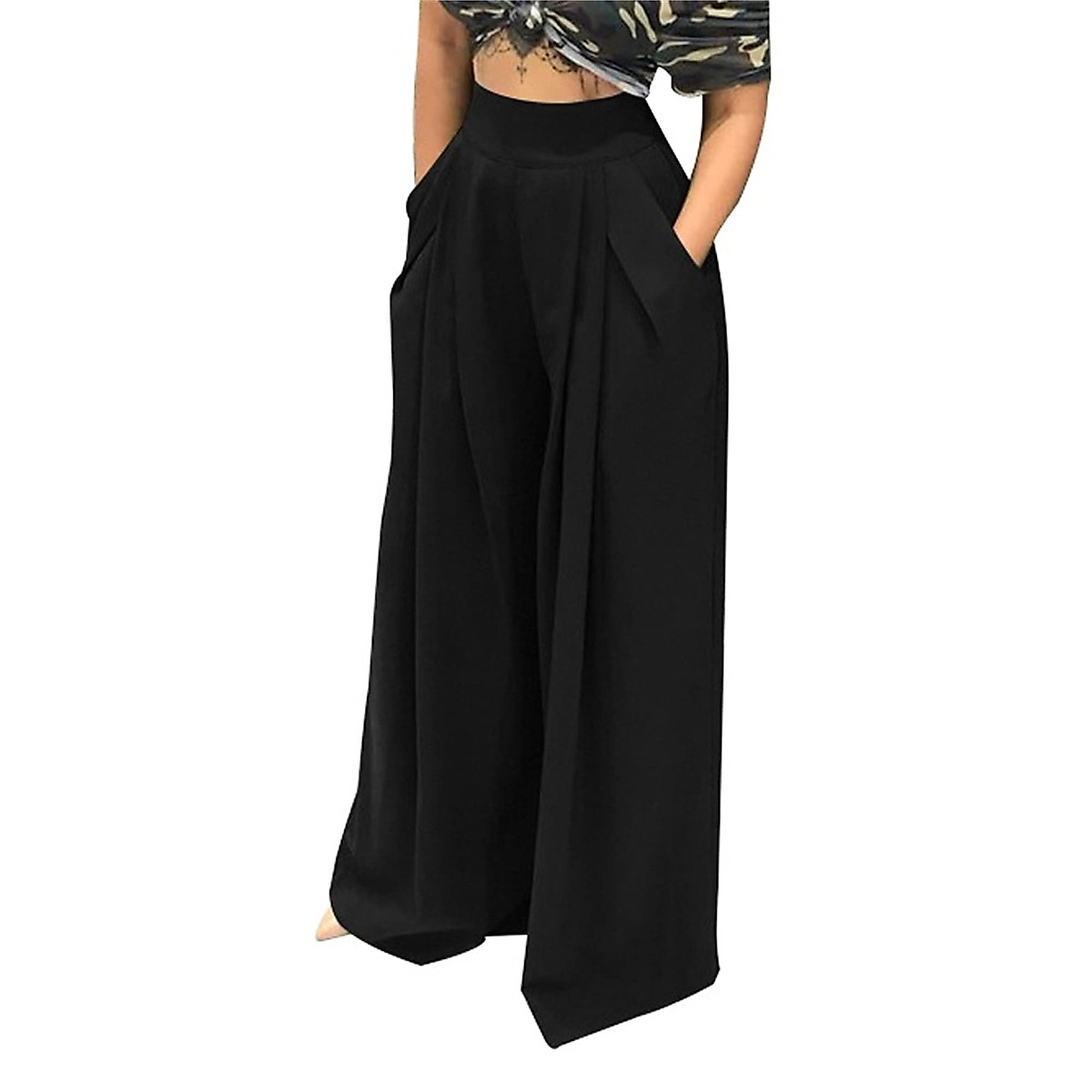 MESLIMA Palazzo Pants for Women High Waist Wide Leg Stretchy Loose Fit Casual Trousers with Pocket