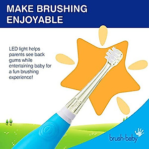 brush-baby BabySonic Infant and Toddler Electric Toothbrush for Ages 0-3 Years - Smart LED Timer and Gentle Vibration Provide a Fun Brushing Experience - Includes 2 Sensitive Brush Heads (Teal)