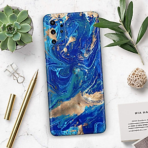 DesignSkinz Vivid Blue Gold Acrylic Protective Vinyl Decal Wrap Skin Cover Compatible with The Samsung Galaxy S20 (Screen Trim & Back Glass Skin)