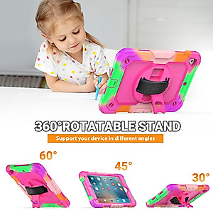 SEYMAC for iPad Mini 5/4 Case, 7.9 Inch, Sturdy Heavy Duty Shockproof Full-Body Protective Case with Screen Protector, Rotating Stand, Hand/Shoulder Strap, Camo/Pink