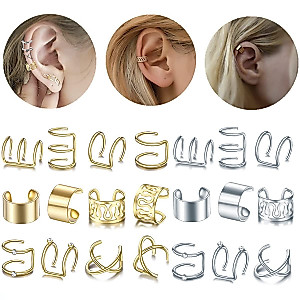 Cz Cuff Earrings Non-Piercing for Women Various Styles,12 Pairs Ear Clip 6 Styles Cartilage Clip On Earrings Set Fake Cartilage Earring Helix Jewelry (2 piece suit)