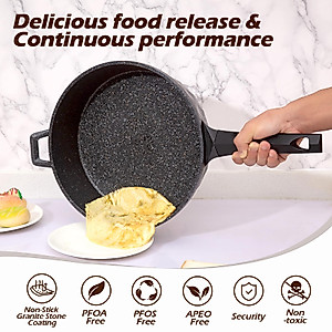 Toutrop Nonstick Deep Saute Pan with Lid 5 Quarts, 12 Inch Large Frying Pan, Granite Stone Non Stick Cooking Pan, Compatible with All Stovetops, PFOA Free