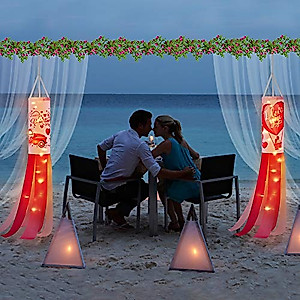 2 Pieces Happy Valentine's Day Windsock Polyester Garden Windsock Heart Pattern Windsock Flag Outdoor Hanging Decorative Windsocks for Valentine's Day Front Yard Patio Lawn Garden (Romantic Style)