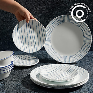 Corelle 18-Piece Dinnerware Set (Service for 6) + Corelle 6-Piece 10.25" Dinner Plates, Vitrelle Triple Layer Glass, Lightweight Round Plates
