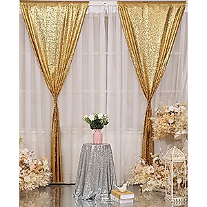 Poise3EHome Gold Sequin Backdrop Curtains, 2 Panels Gold Sequin Backdrop, 2FTx8FT Sequin Curtains for Party Wedding Sequence Backdrop