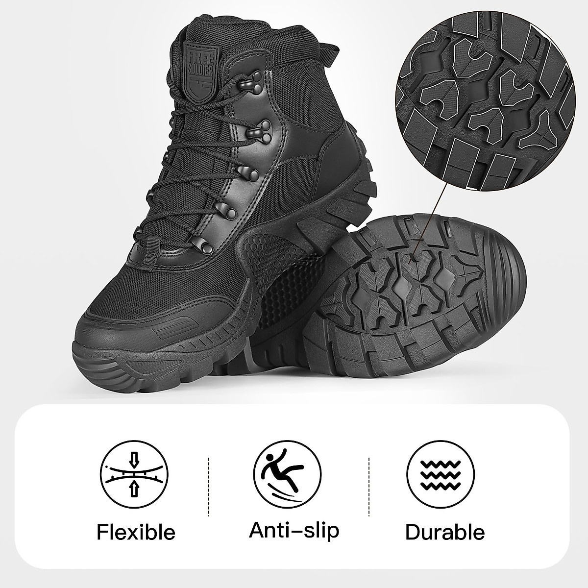 FREE SOLDIER Men's Waterproof Hiking Boots Tactical Work Boots Outdoor Lightweight Military Boots(Black, US 11