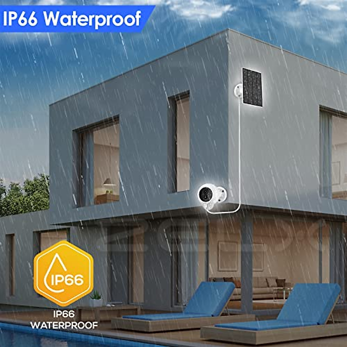 Security Camera Camera 3MP Wireless WiFi IP Camera Outdoor 6000mAh Rechargeable Battery Panoramic 150 Degree Panel Solar Cam PIR Motion IP66 Surveillance Camera with Spotlight ( Size : Solar Cam Add 1