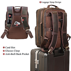 TIDING 17.3" Vintage Leather Laptop Backpack for Men Multi Pockets Casual School Daypack Travel Rucksack