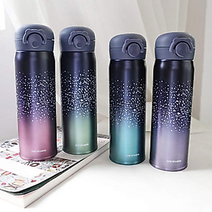 Water Bottle Thermoses Starry Sky, Thermal Vacuum Cups for Hot and Cold Drinks, BPA Free Stainless Steel Insulated Leak-proof Flask for Boys and Girls School Kids Indoor Outdoor Sports(17 oz Pink)