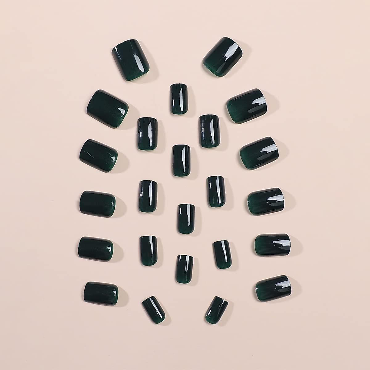 Blackish Green Press on Nails Short Square Fake Nails Solid Color Stick on Nails Summer Acrylic Nails Holiday Artificial Nails Glossy uñas postizas for Women Girls 24PCS