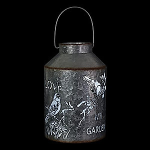 Exhart Solar “Garden” Cute Pail Lantern, Outdoor LED Garden Light, Durable Stamped Metal, 7.5”X11.5”