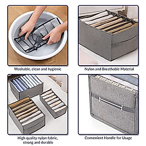 3PCS Washable Wardrobe Clothes Organizer, Foldable Drawer Organizer For Jeans, Pants, Leggings, T-Shirts, Skirts, Socks, Kid (SET OF 3,7&7&9 GRIDS), Grey, LS-C211203
