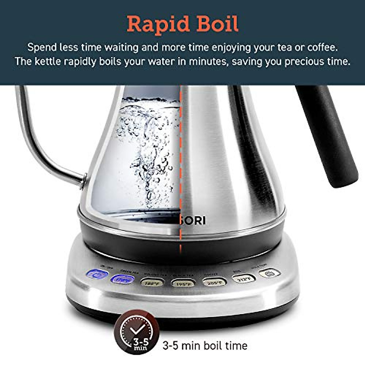 COSORI Electric Gooseneck Kettle with 5 Variable Presets, Pour Over Kettle & Coffee Kettle, 100% Stainless Steel Inner Lid & Bottom, 1200 Watt Quick Heating, 0.8L, Silver