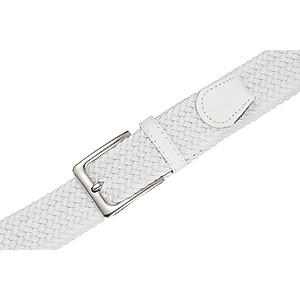 BSLLNEK Elastic Braided Belt, 1 3/8", Woven Stretch Belt for Golf Casual Jeans Shorts Pants (White, Medium (33-36" Waist))