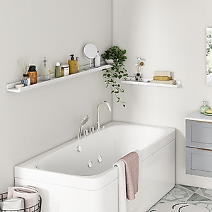 Picture Ledge Shelf, Floating Shelves Set of 2, Solid Pine Wood 72'' Long Large Nursery Book Shelves for Toys Storage, Kids Bookshelf for Living Room Bedroom Decor Books Photo Frames, White