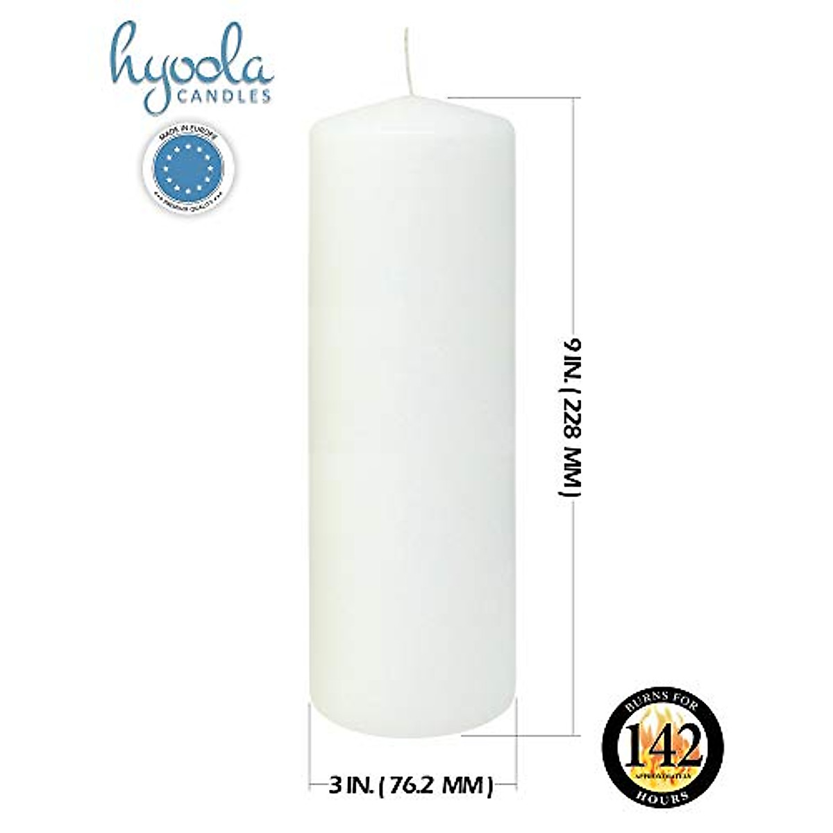 Hyoola White Pillar Candles 3x9 Inch - Unscented Pillar Candles - 4-Pack - European Made