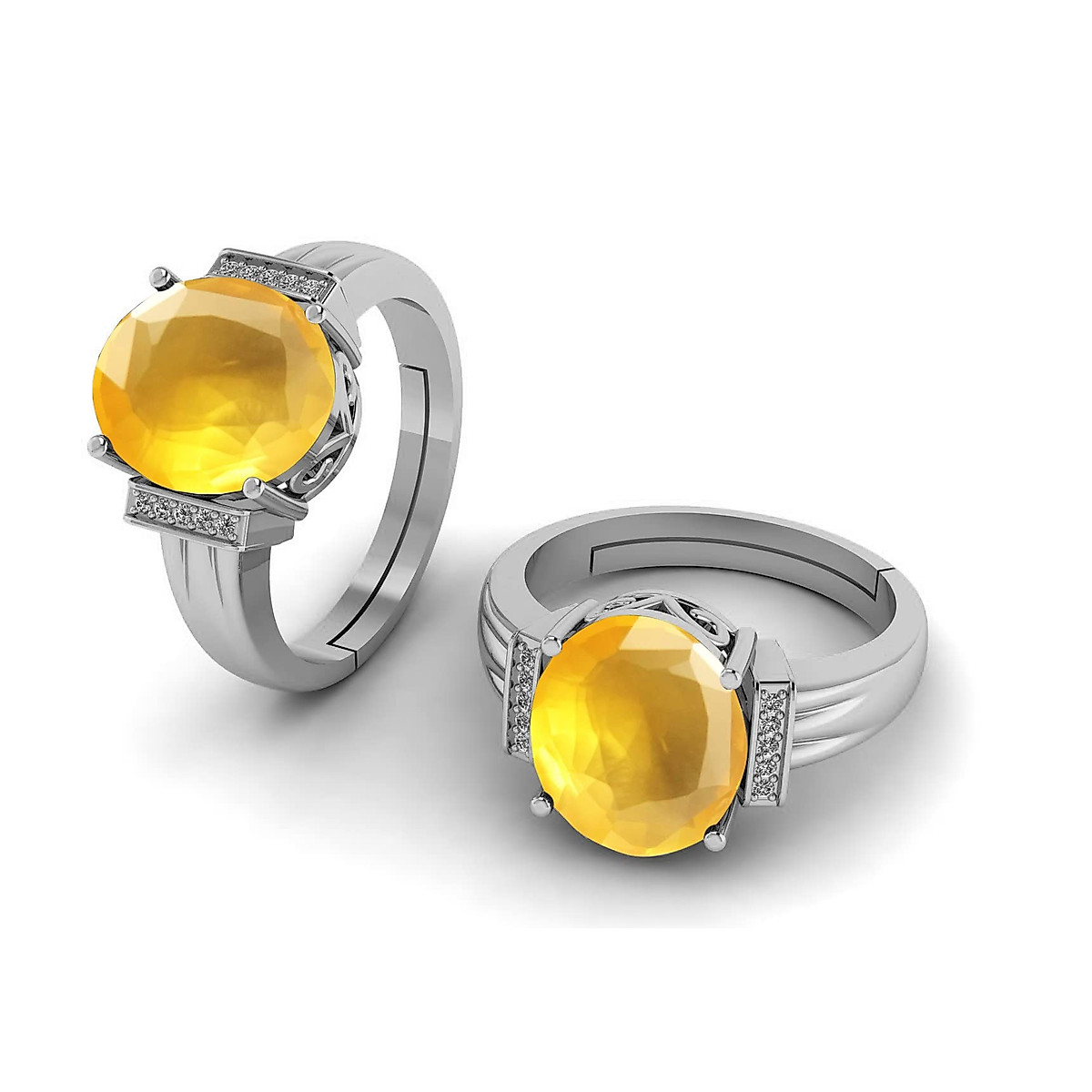 LMDPRAJAPATIS 7.25 Ratti Natural AA+ Quality Stone Yellow Sapphire Silver Plated Statement Ring For Women's