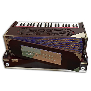 VRINDAVANBAZAAR.COM Deluxe Portable Harmonium, Dark Mahogany, 2 Reeds, 3.5 octaves