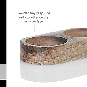 Adhoc Menage Molto Pepper and Salt Mills - Adjustable Salt & Pepper Grinders with a Wooden Carrying Tray - Refillable Spice Tools - Hand Wash Kitchen Tool - Stainless Steel, 5"