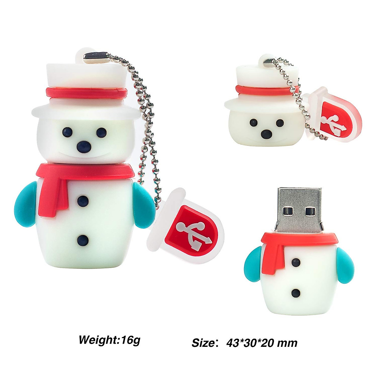 BorlterClamp 32GB USB Flash Drive Cute Snowman Model Memory Stick New Year Gifts for Students and Children