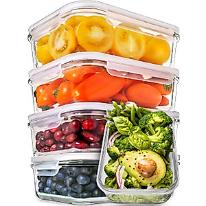 [5-pack, 30oz] Glass Container Food Storage Containers with Lids - Leak Proof Meal Prep Container Glass Lunch Containers - Freezer Containers Microwave Oven Dishwasher Safe