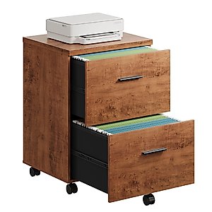 DEVAISE Wood File Cabinet, 2 Drawer Filing Cabinet for Home Office, Vertical File Cabinets with Wheels fits A4/Letter/Legal Size File, Walnut