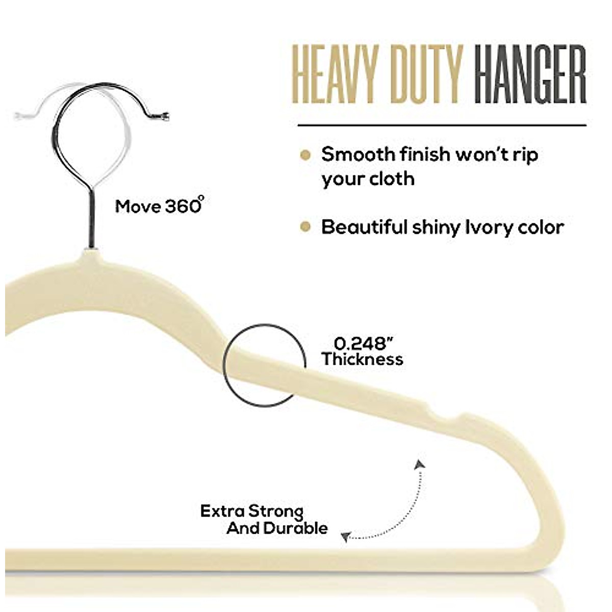 Utopia Home Premium Velvet Hangers- Pack of 100 - Non-Slip & Durable Clothes Hangers - 360 Degree Rotatable Hook - Heavy Duty, Slim & Sleek Hanging Supports- (50 Pack Ivory & 50 Pack Black Hangers)