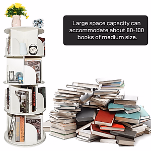 BEICNWOD Rotating Bookshelf,4 Tier 360° Revolving Bookcase,Small Corner Bookshelf for Small Space, Stackable Bookshelf Organizer, Display Cabinet for Office Home Living Room，White (White)