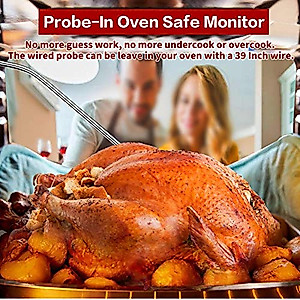 KANGYA In Oven Digital Meat Thermometer,Updated Dual Probe Instant Read Oven Safe with Alarm Function Big Back-light Screen Magnetic Portable for Food Meat Kitchen Outdoor BBQ Cooking Grill Smoker,Red