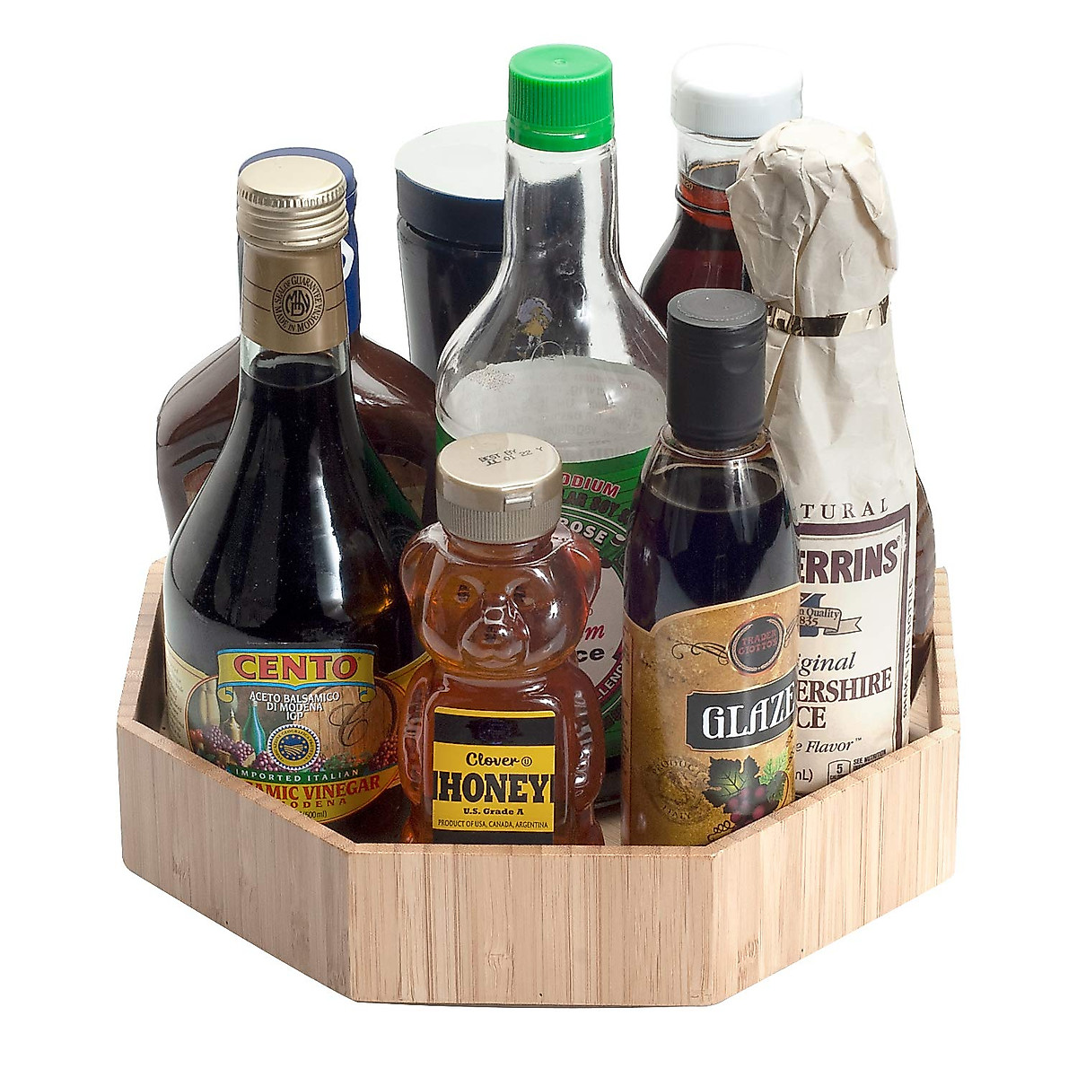 Bamboo 360 Rotating Spice Rack & Sauce Spinning Tray for Cabinets & Tabletops with Lazy Susan Turntable, 10” Diameter with 2” Ledge