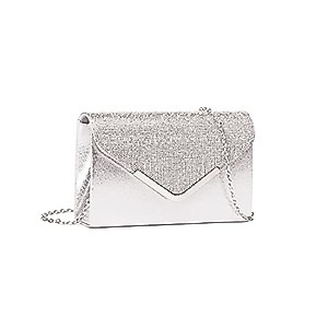 Lam Gallery Rhinestone Evening Clutch Handbag Bling Silver Crystal Bridal Purse Wedding Cocktail Party Bag(Silver)