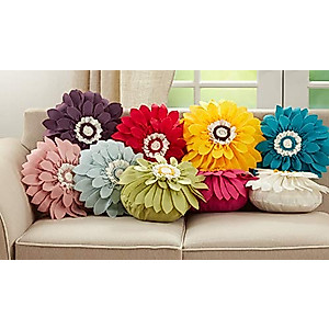 SARO LIFESTYLE Fleur De Jardin Collection Felt Flower Throw Pillow with Poly Filling, 13" x 13", Fuchsia