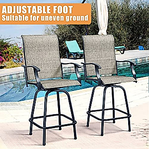 MOLANEPHY Outdoor Swivel Bar Stool Set of 2, High Patio Bar Chairs, All Weather Furniture Breathable Textilene for Bistro Lawn Backyard, Gray (2)