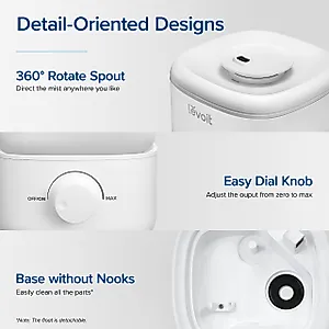 LEVOIT Top Fill Humidifiers for Bedroom, 2.5L Tank for Large Room, Easy to Fill & Clean, 28dB Quiet Cool Mist Air Humidifier for Home Baby Nursery & Plants, Auto Shut-off and BPA-Free for Safety, 25H