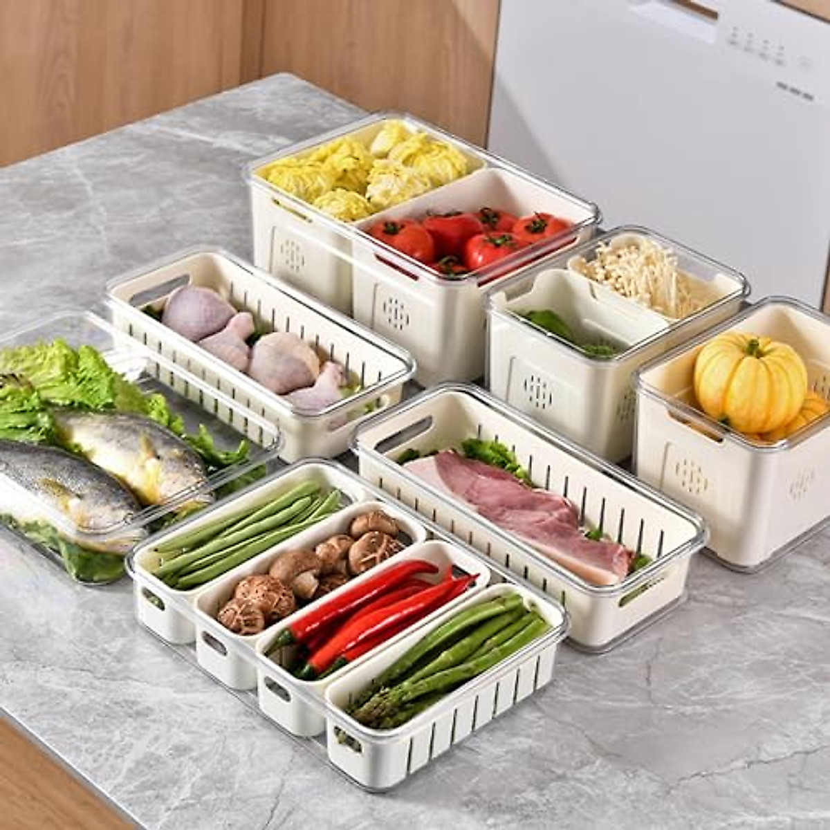 Sousnous Air-tight Divided Veggie Tray with Lid, Berry Container with Colander, Portable Fruit Keeper Box Refrigerator Organizer Bin, Fridge Produce Saver， 1 Pack