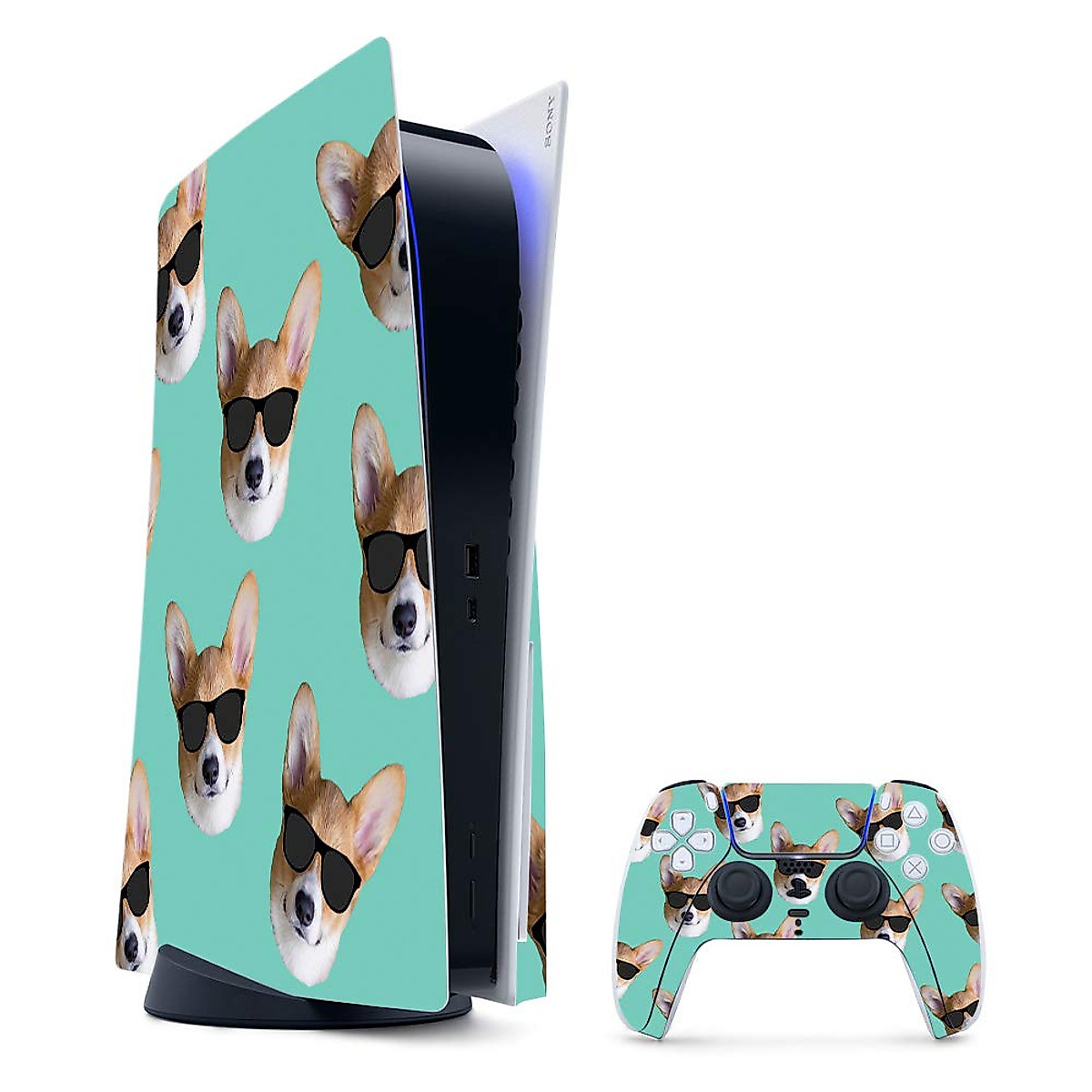 MightySkins Gaming Skin for PS5 / PlayStation 5 Bundle - Cool Corgi | Protective Viny wrap | Easy to Apply and Change Style | Made in The USA