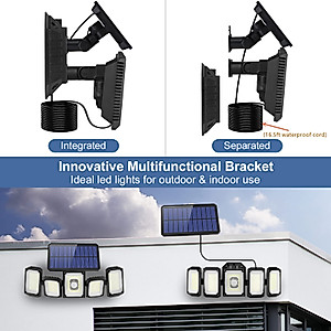 Solar Motion Lights Outdoor Indoor: LED Flood Light with 5 Heads Outside Security Lights Waterproof Solar Powered Light with 4 Lighting Mode - Solar Lighting for Inside House with Remote & Cord