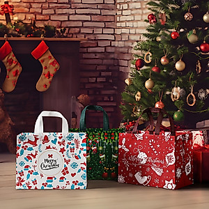 Christmas Gift Bags 16 packs, Christmas Tote Bags Medium Size Holiday Gift Bags with Handle, Reusable Non-Woven Shopping Bags for Xmas Gifts Wrapping Party Supplies Open Size 12.4*9.84*6.69 in