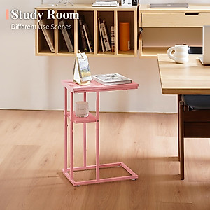 Yoobure C Shaped End Table, Side Table for Couch and Bed, Small Side Table for Small Spaces, Living Room, Bedroom, Rustic Snack Table