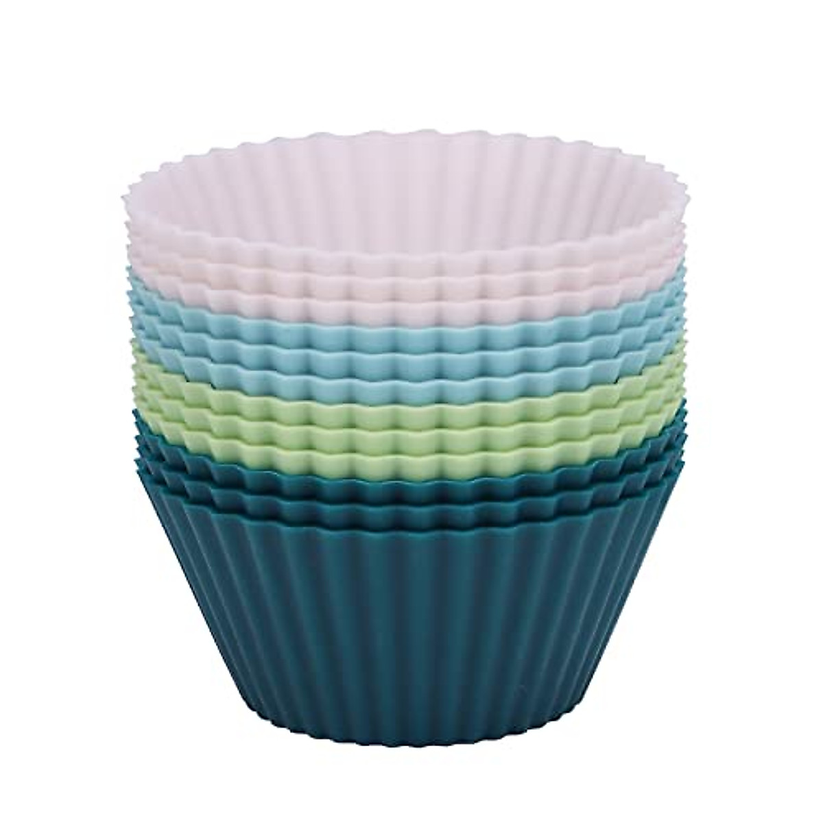 SAWNZC Silicone Baking Cups, Reusable Cupcake Liners, 12 Pack Cake Molds, Standard Size Muffin Liners, Dishwasher Safe