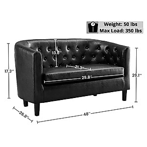 Naomi Home Barrel Love Seat, Button Tufted Faux Leather Barrel Loveseat Sofas, Faux Leather couches, Small Loveseats for Small Spaces, Bedrooms, Love Seat Couches for Living Room - Black